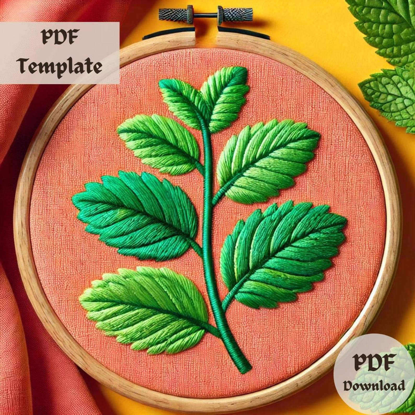 Green Leaf Embroidery Pattern, Botanical Hand Embroidery PDF, Vibrant ...