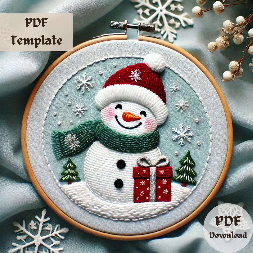 Snowman Embroidery Pattern, Whimsical Winter Hand Embroidery PDF, Cozy ...