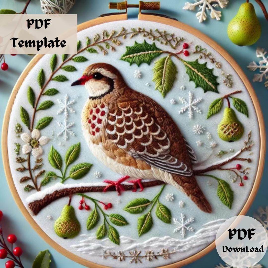 Partridge in a Pear Tree Embroidery Pattern Day 1 of Twelve Days of ...