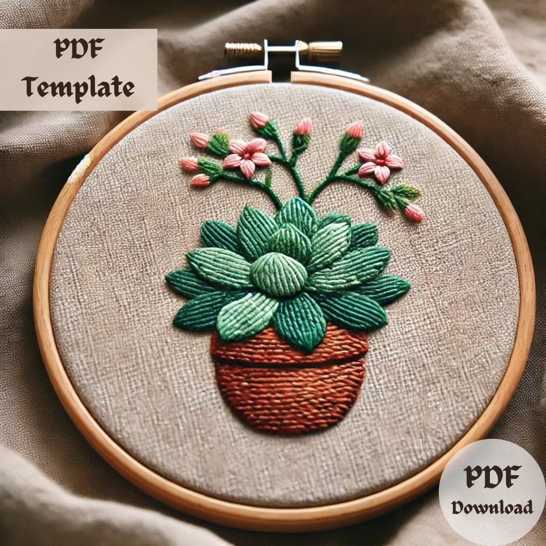 Succulent Plant Embroidery Pattern, Botanical Hand Embroidery, Indoor ...