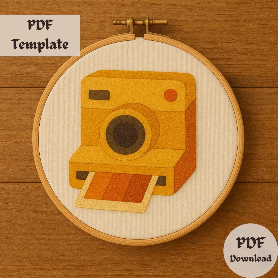 Vintage Camera Embroidery Pattern, Retro Polaroid Hand Stitch Design ...