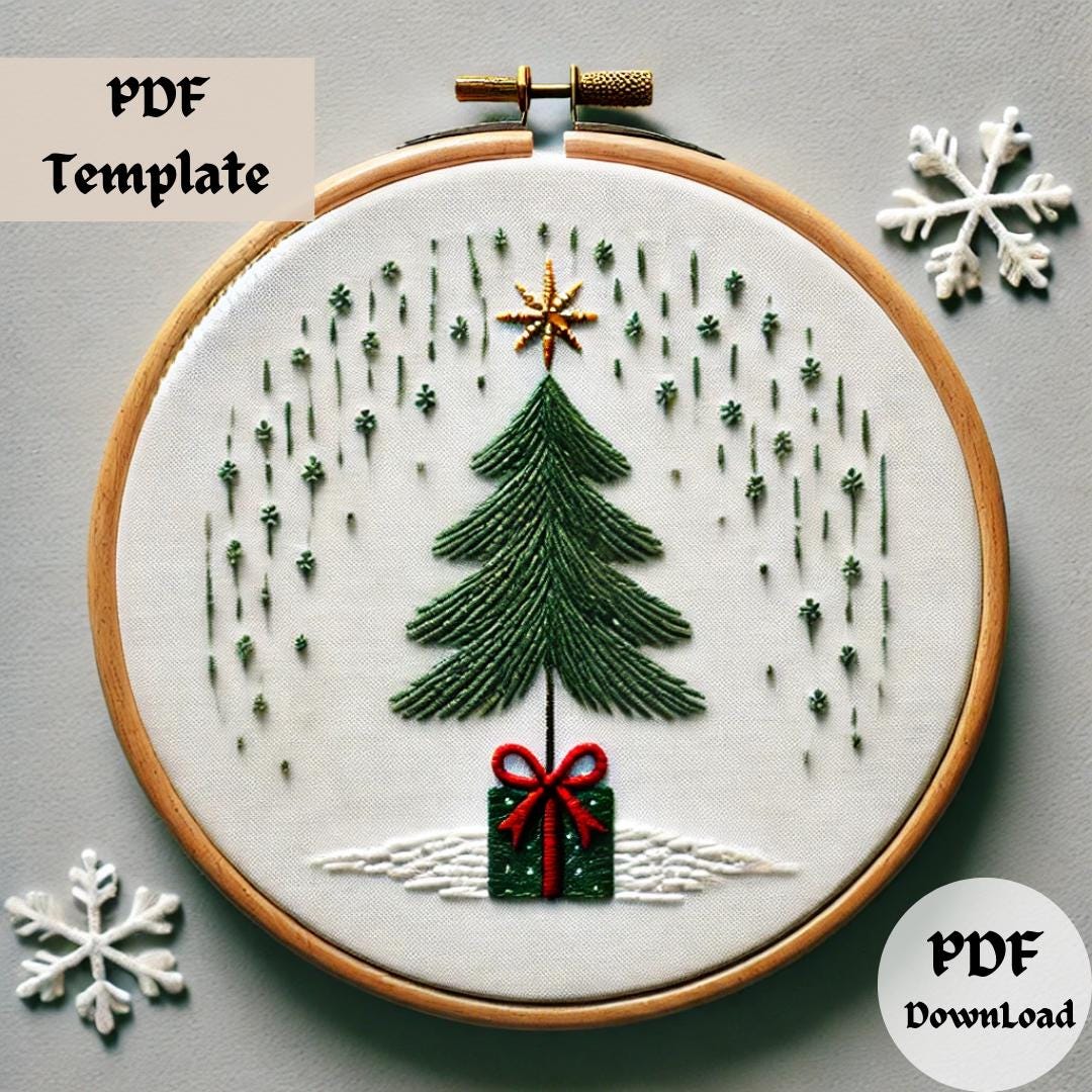 Mini Tree Embroidery Pattern, Hand Embroidery PDF With Present Design ...