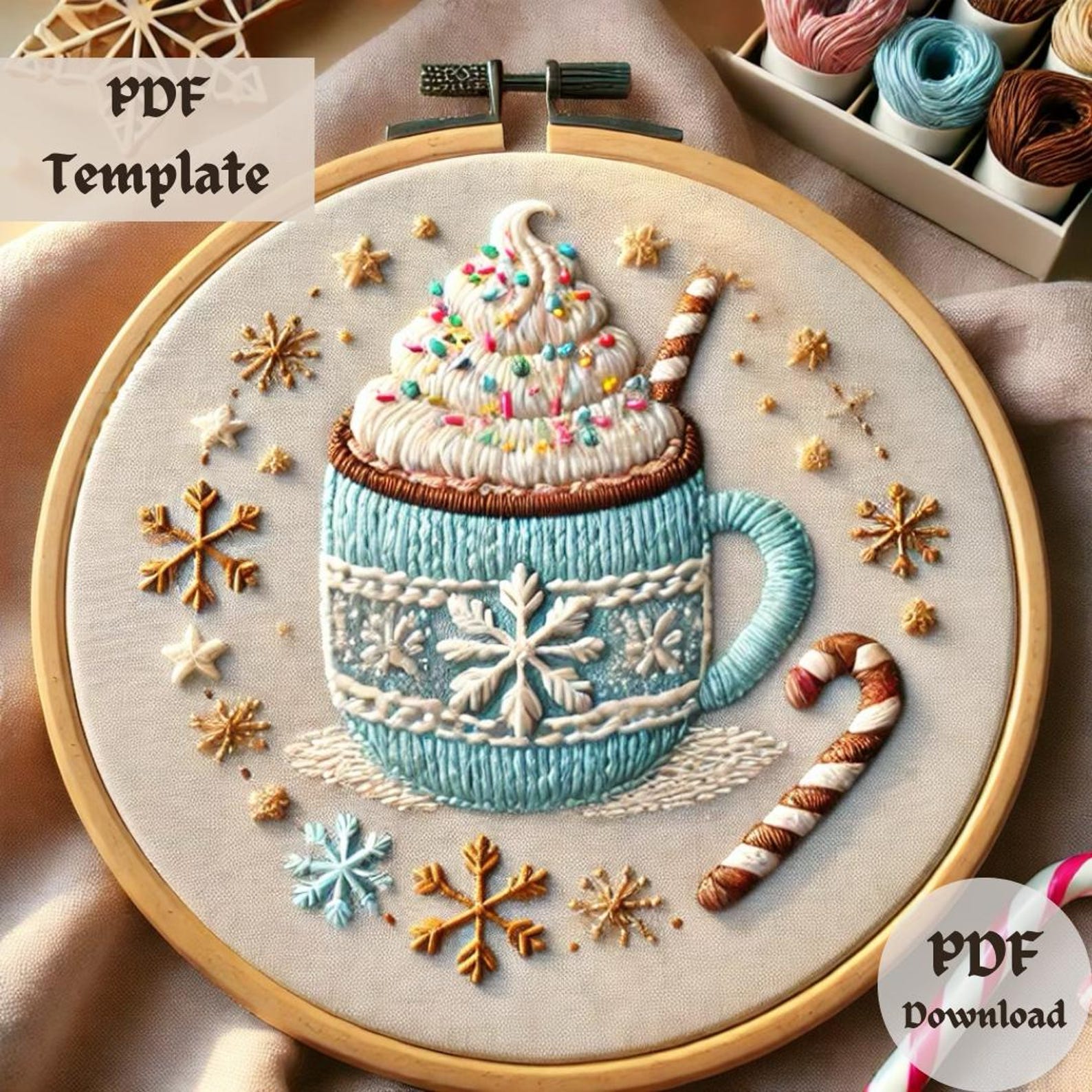 Hot Chocolate Embroidery Pattern, Cozy Hand Embroidery PDF, Whipped ...