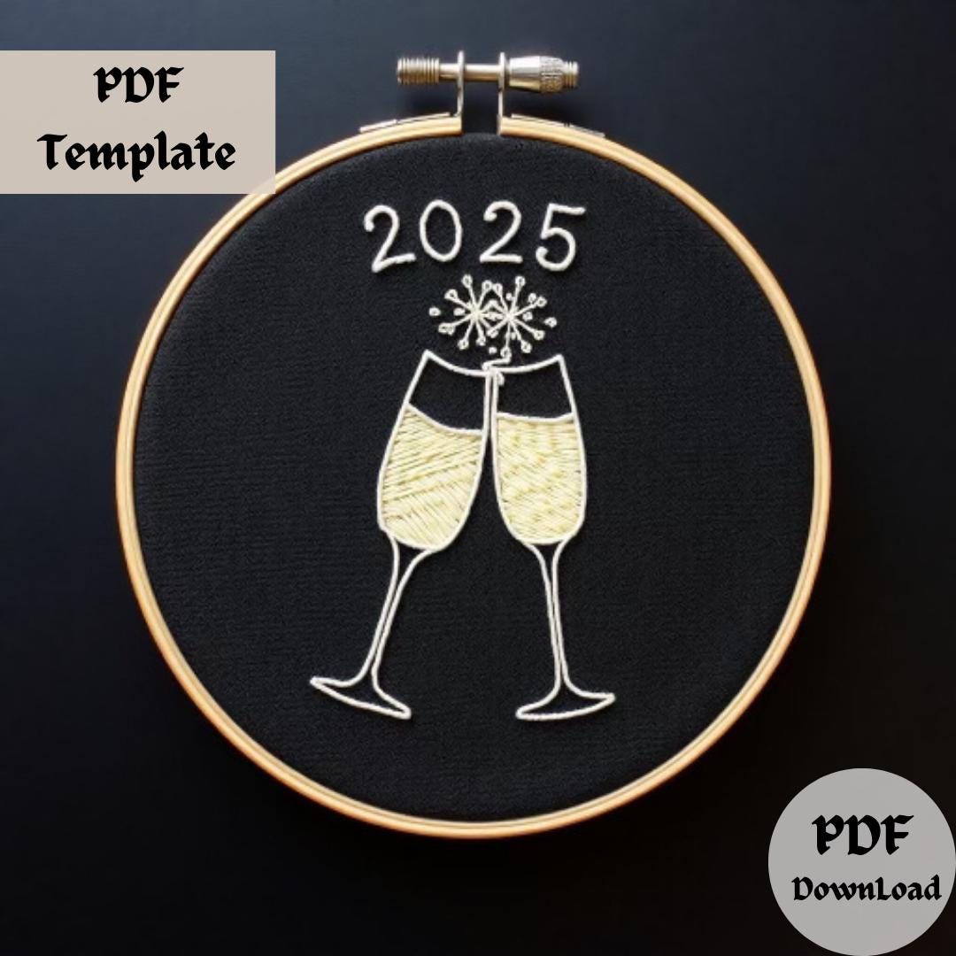 2025 New Year Embroidery Pattern, PDF DIY Celebration Design, New Year ...