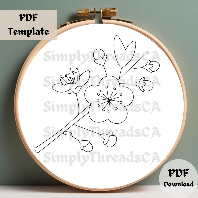 Cherry Blossom Branch Embroidery Pattern, Spring Floral Hand Embroidery ...