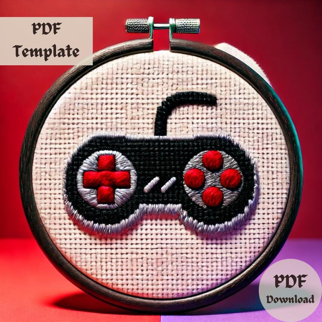 Game Controller Embroidery Pattern, Retro Gaming Hand Embroidery PDF ...