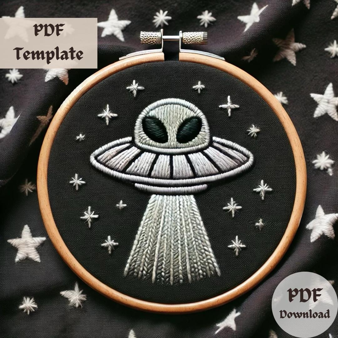 UFO Embroidery Pattern, Alien Spaceship Hand Embroidery, Sci-fi Ufo ...
