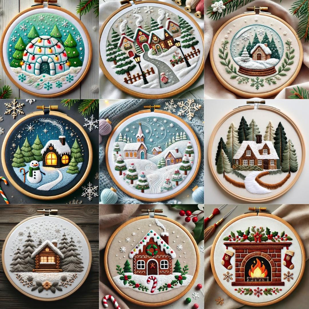 Winter Hand Embroidery Pattern Collection, Winter Embroidery Designs ...