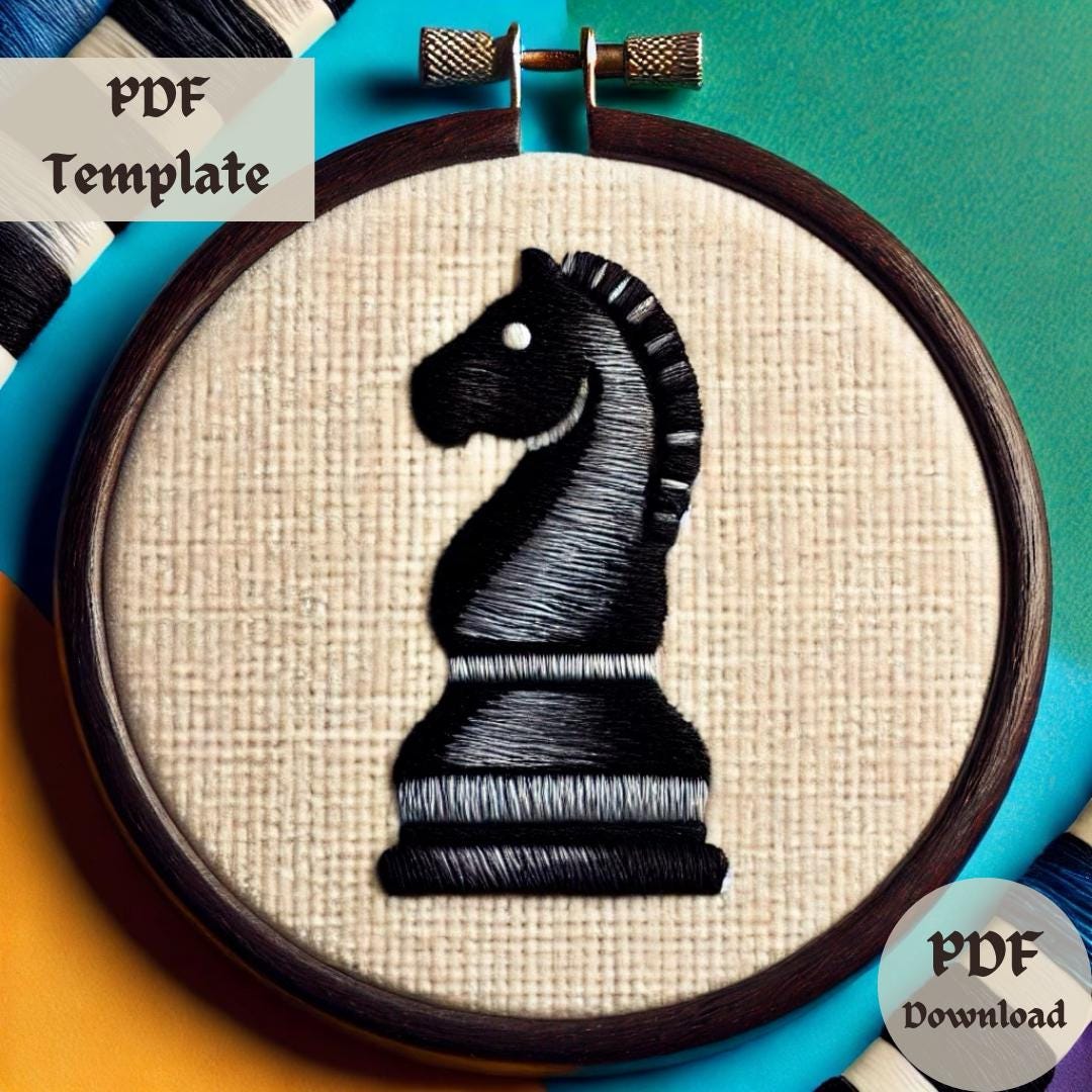 Chess Horse Embroidery Pattern, Knight Chess Piece Hand Embroidery ...