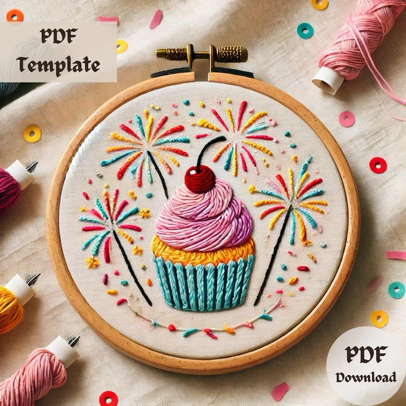 Cupcake Embroidery Pattern, Sweet Treat Hand Embroidery, Dessert ...