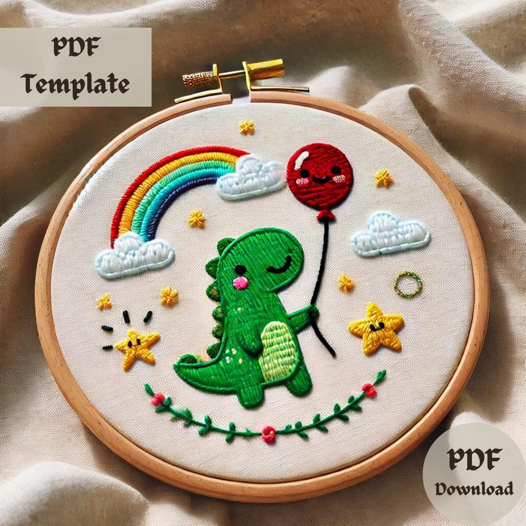 Kids Dinosaur Embroidery Pattern, Adorable Dino Hand Embroidery Design ...