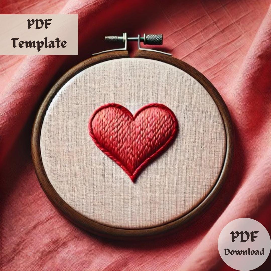Heart Embroidery Pattern, Red Love Heart Hand Embroidery, Simple Stitch ...