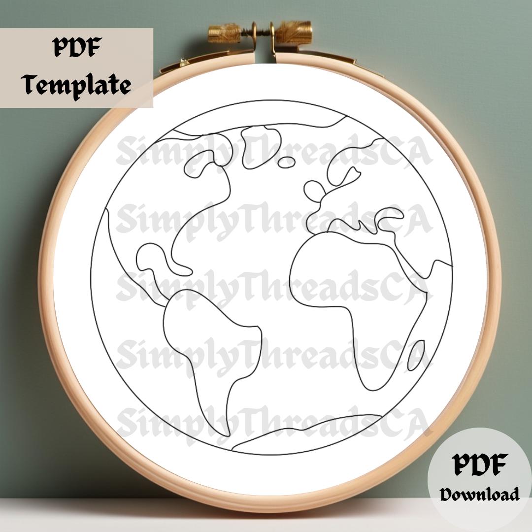 Earth Planet Embroidery Pattern, Space Hand Embroidery, Celestial Globe ...