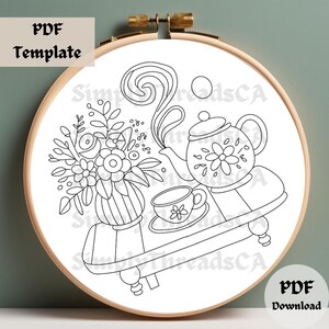 Tea Party Table Embroidery Pattern, Elegant Hand Embroidery PDF ...
