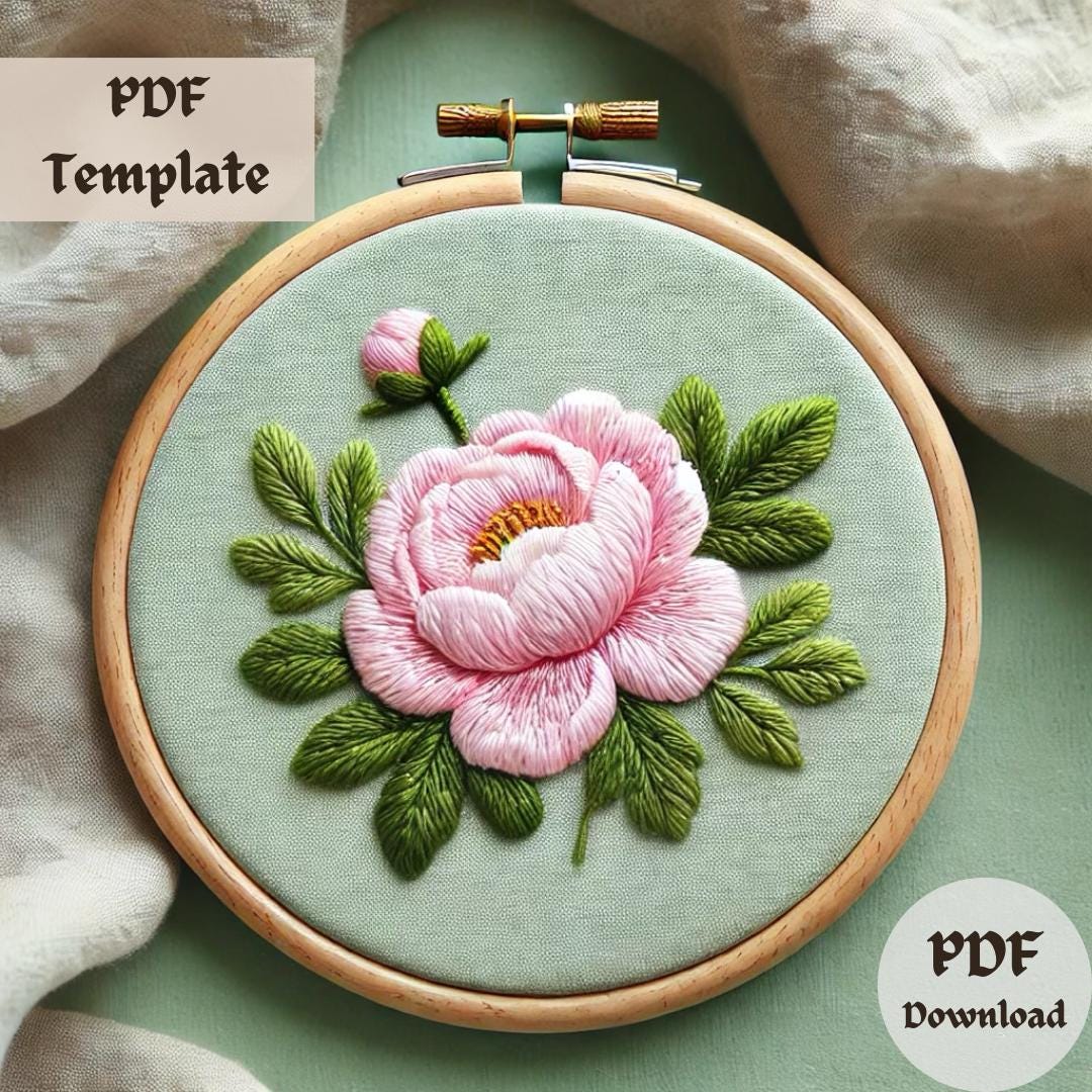 Peony Flower Embroidery Pattern, Floral Hand Embroidery, Botanical ...