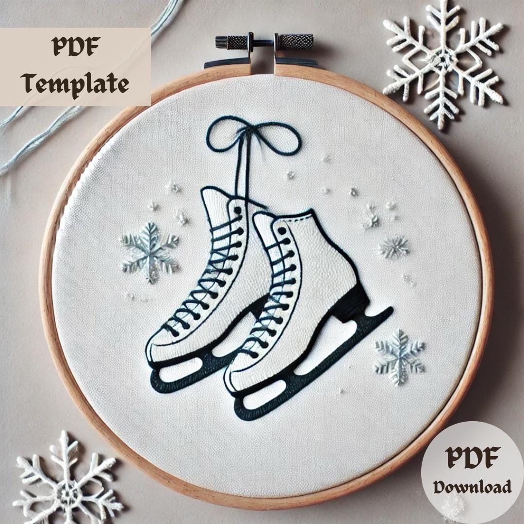 Ice Skates Embroidery Pattern, Winter Sports Hand Embroidery PDF, Cozy ...