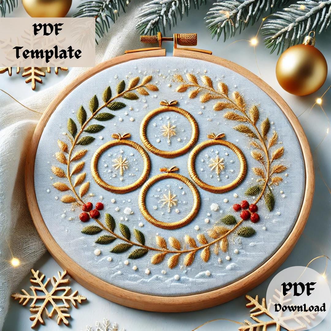 Four Golden Rings Embroidery Pattern, Elegant Hand Embroidery PDF ...