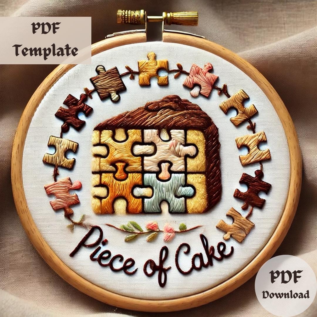 Piece of Cake Embroidery Pattern, Cake Puzzle Hand Embroidery, Sweet ...
