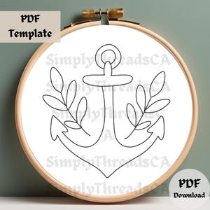 Anchor Hand Embroidery Pattern, Nautical Hand Embroidery Design, Ocean ...