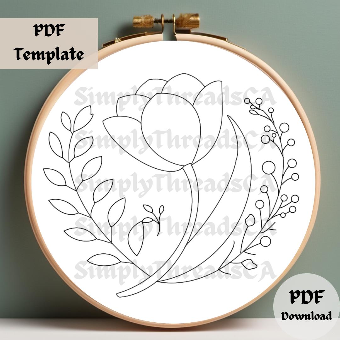 Yellow Tulip Embroidery Pattern, Floral Hand Embroidery PDF, Nature ...