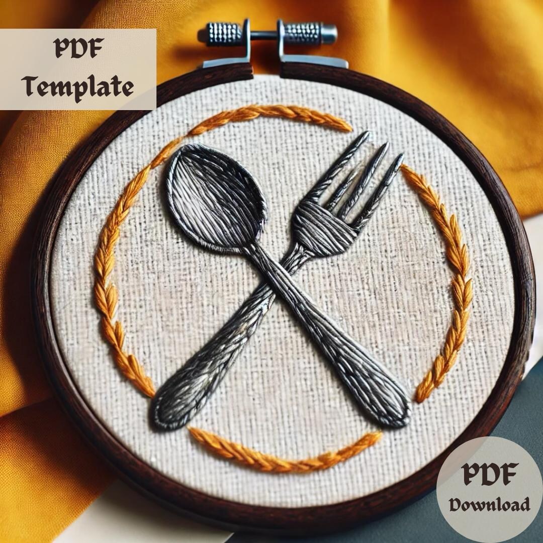 Fork and Spoon Embroidery Pattern, Kitchen Hand Embroidery PDF, DIY ...