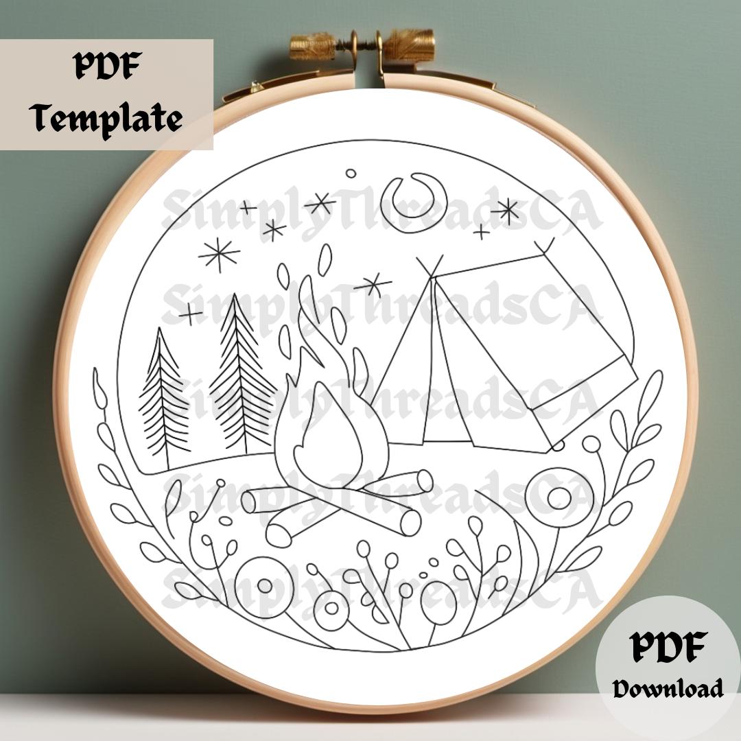 Cozy Campfire Night Embroidery Pattern – Scenic Hand Embroidery PDF ...