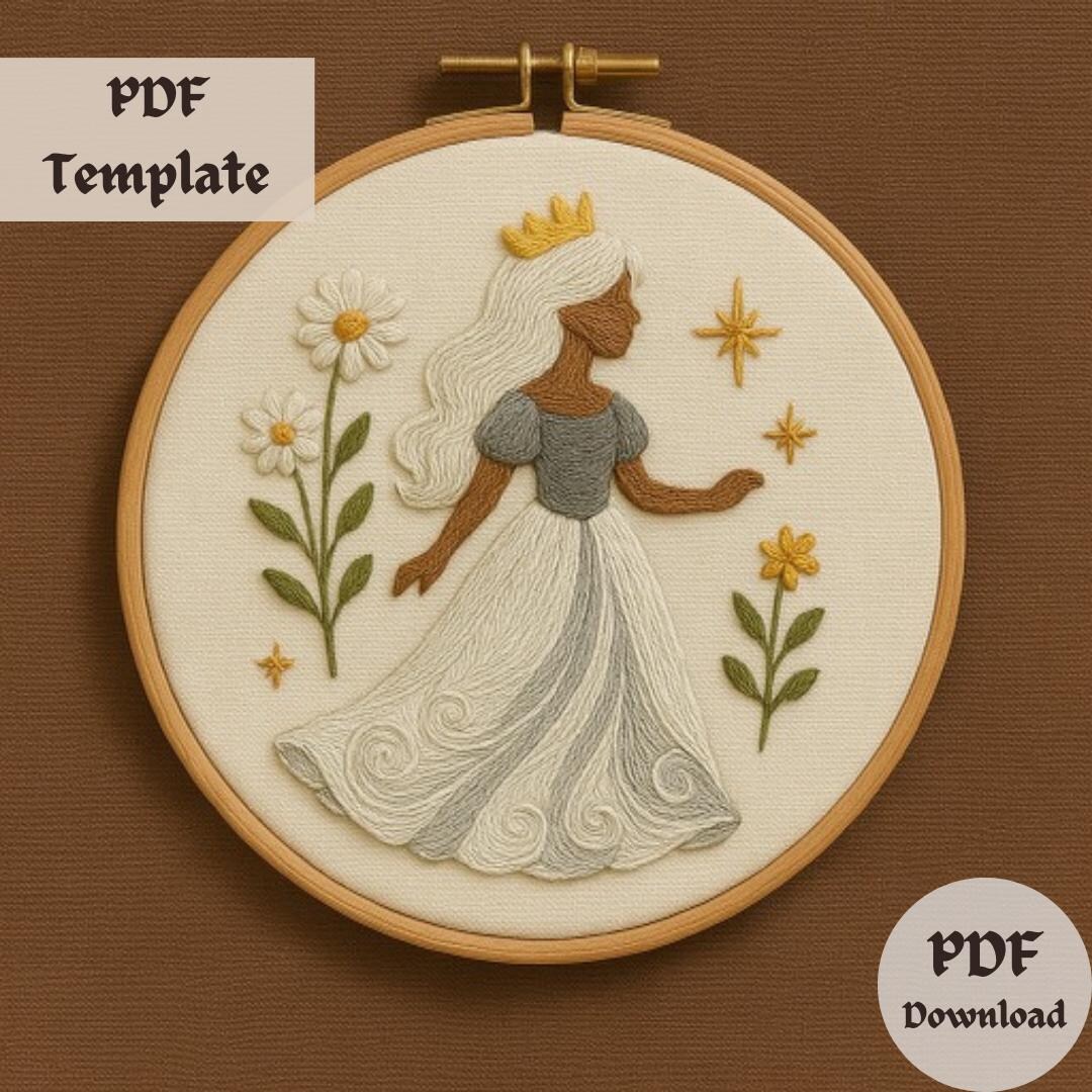 White Dress Princess Embroidery Pattern, Royal Girl Stitch Design ...