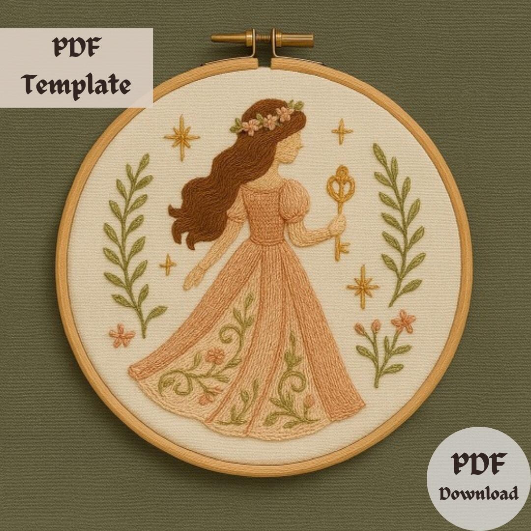 Princess Embroidery Pattern, Floral Wand Stitching PDF, Hand Embroidery ...