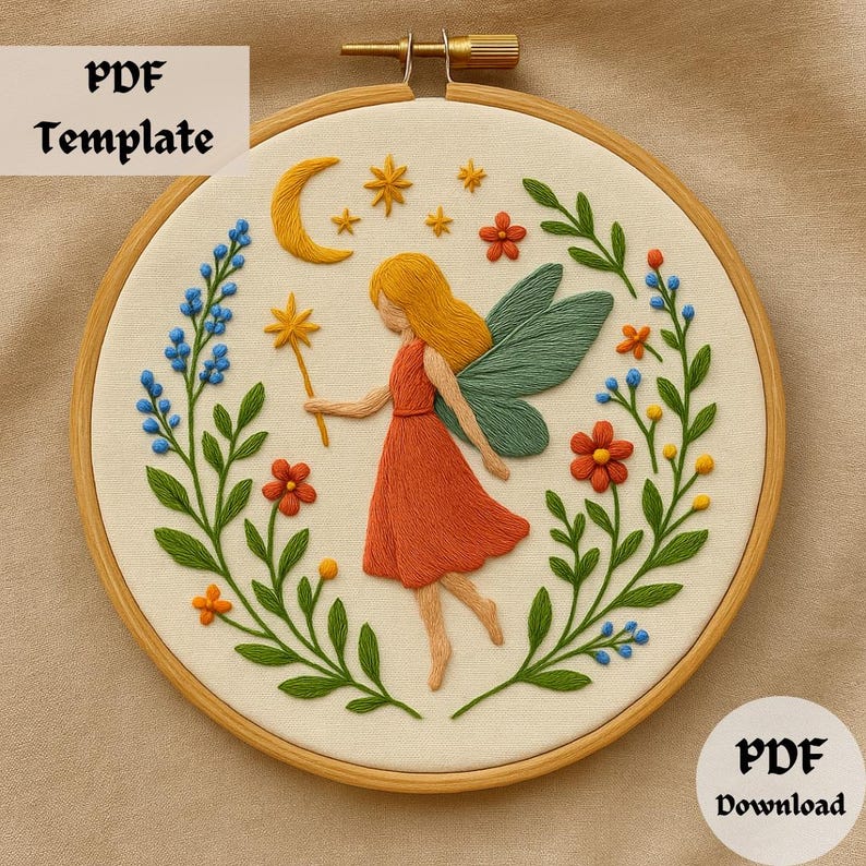 Magical Fairy Hand Embroidery Pattern, Enchanted Hand Embroidery PDF ...