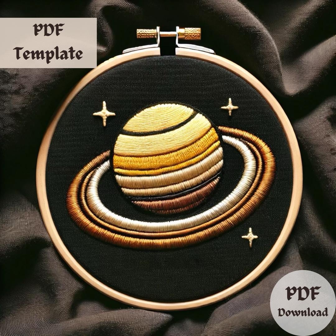 Saturn Embroidery Pattern, Ringed Planet Hoop Art, Celestial Decor PDF ...