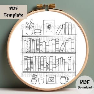 Bookshelf Hand Embroidery Pattern, DIY Book Embroidery, Book Lover's ...