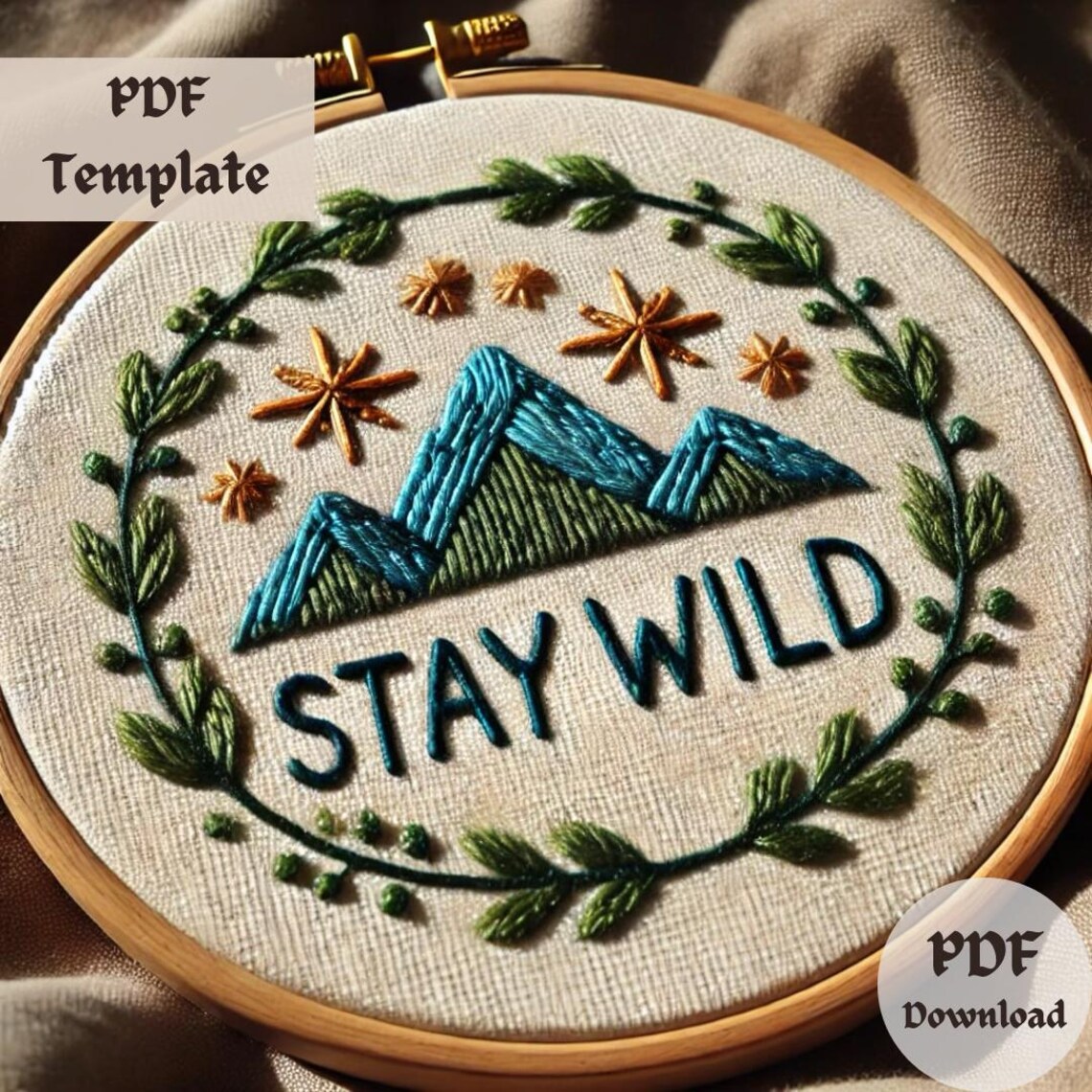Stay Wild Embroidery Pattern, Mountain Nature Hand Embroidery PDF ...