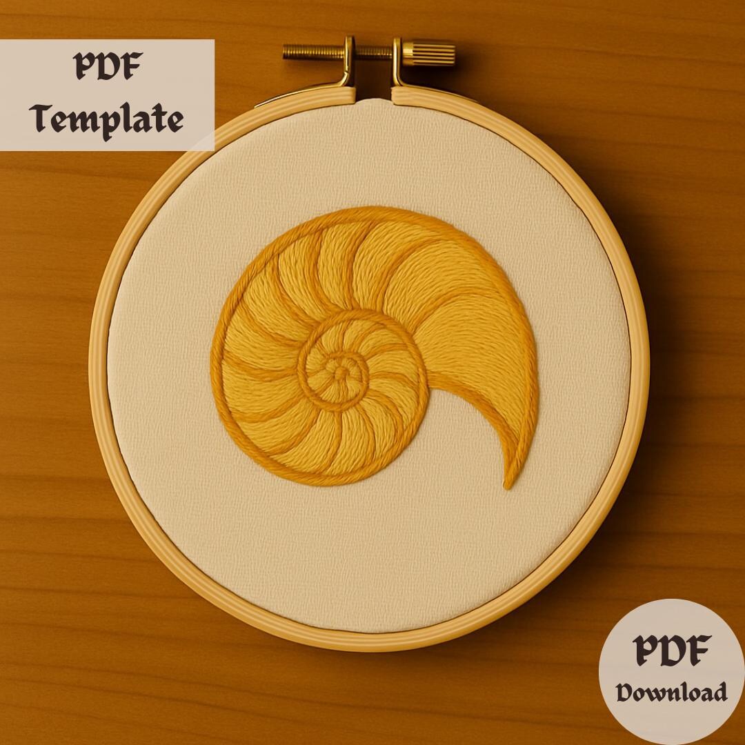 Golden Spiral Shell Embroidery Pattern, Nautilus Shell Stitch Design ...