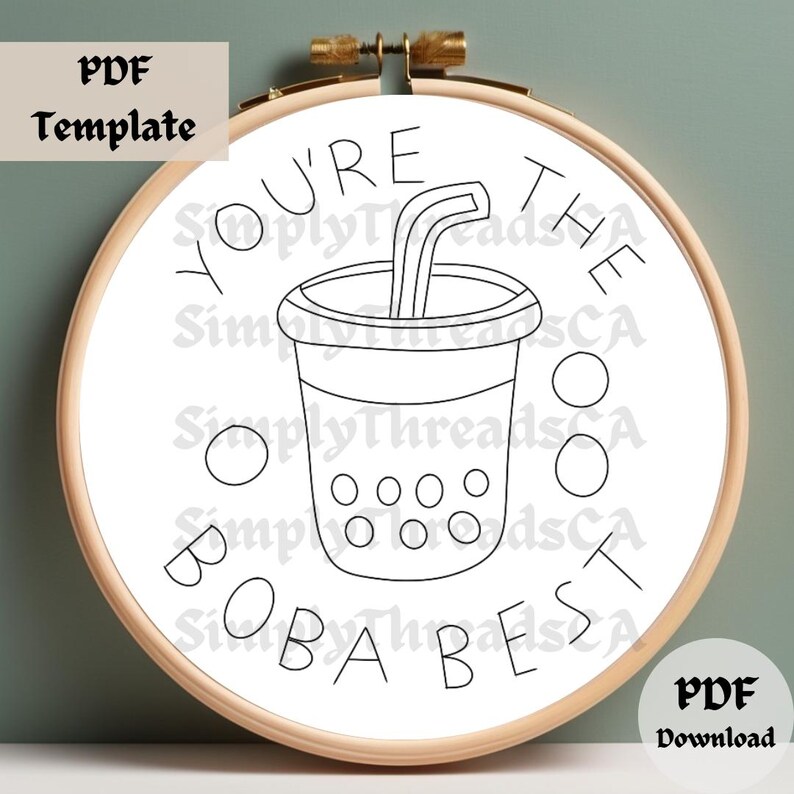 Boba Best Embroidery Pattern, Bubble Tea Hand Embroidery PDF, Cute Boba ...