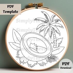 Coconut Embroidery Pattern, Tropical Coconut Hand Embroidery Design ...