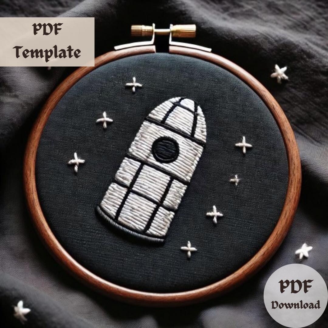 Space Capsule Embroidery Pattern, Astronaut Hand Embroidery, Sci-fi ...
