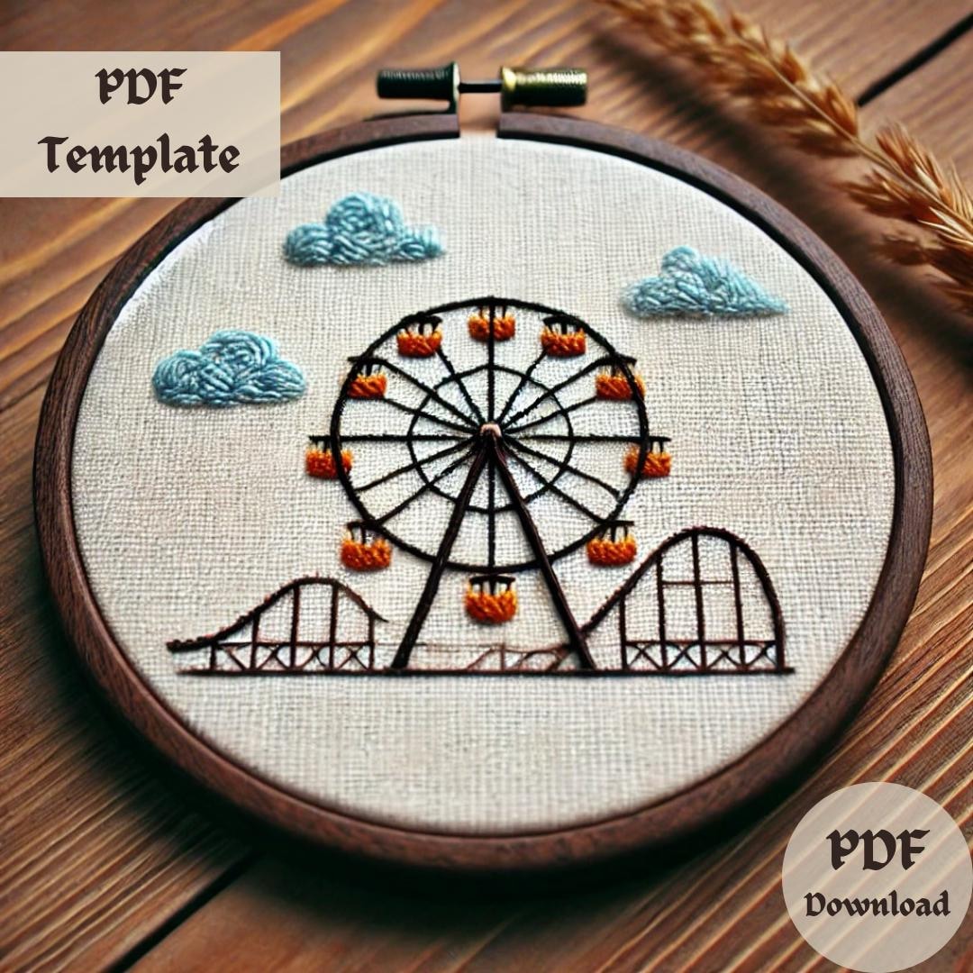 Ferris Wheel Embroidery Pattern, Hand Embroidery PDF, DIY Amusement ...