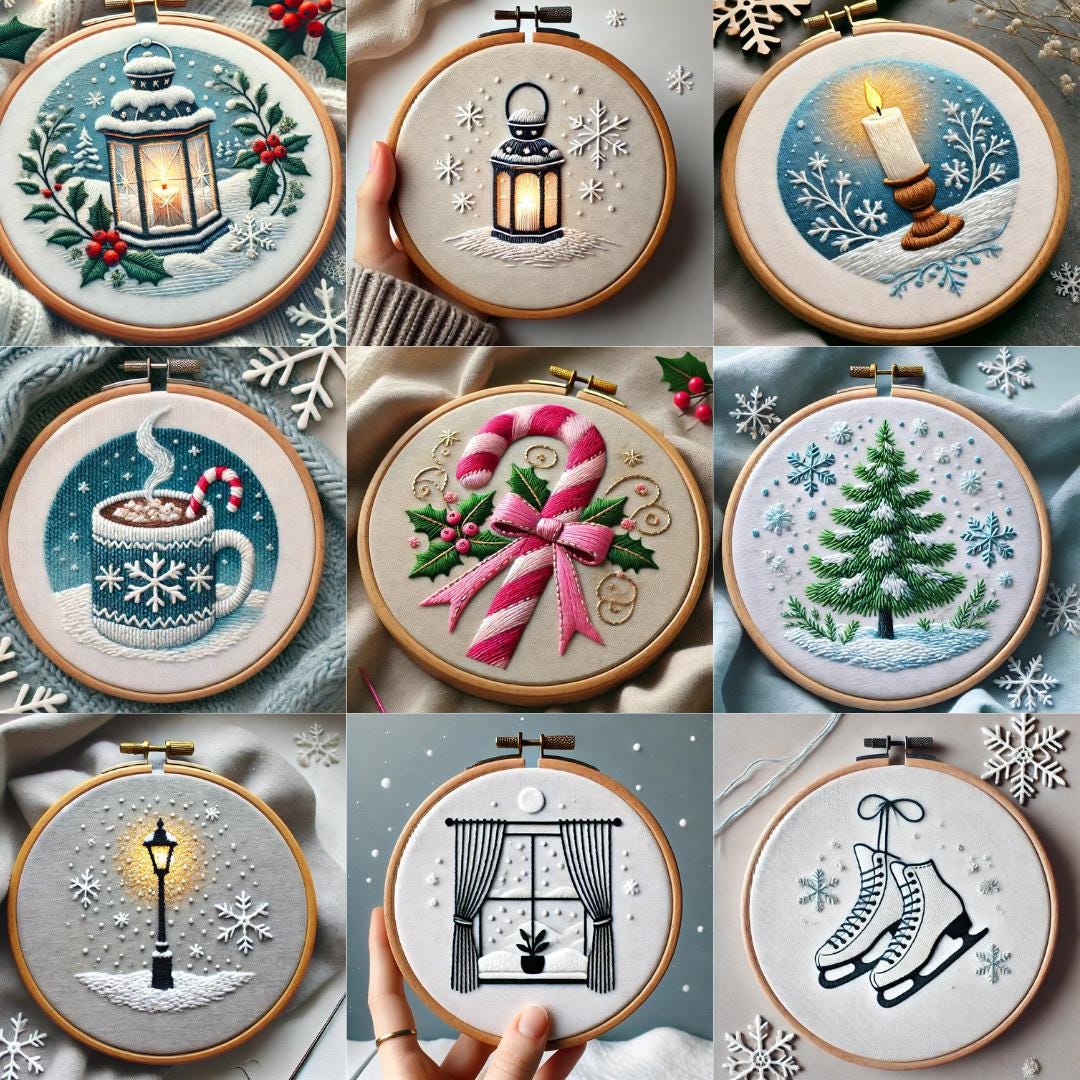Winter Hand Embroidery Pattern Collection, Winter Embroidery Designs ...