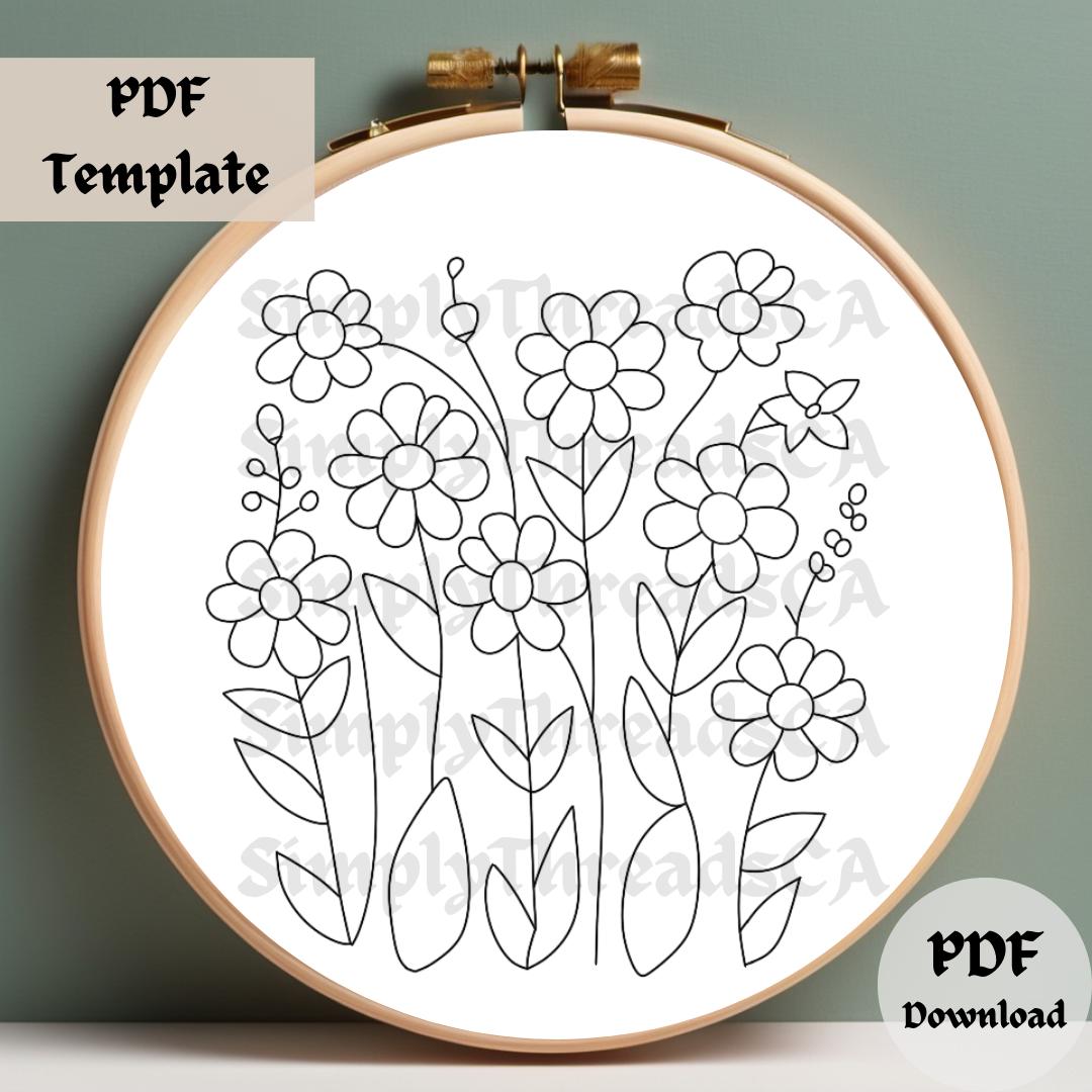 Colorful Flowers Embroidery Pattern, Vibrant Floral Hand Embroidery ...