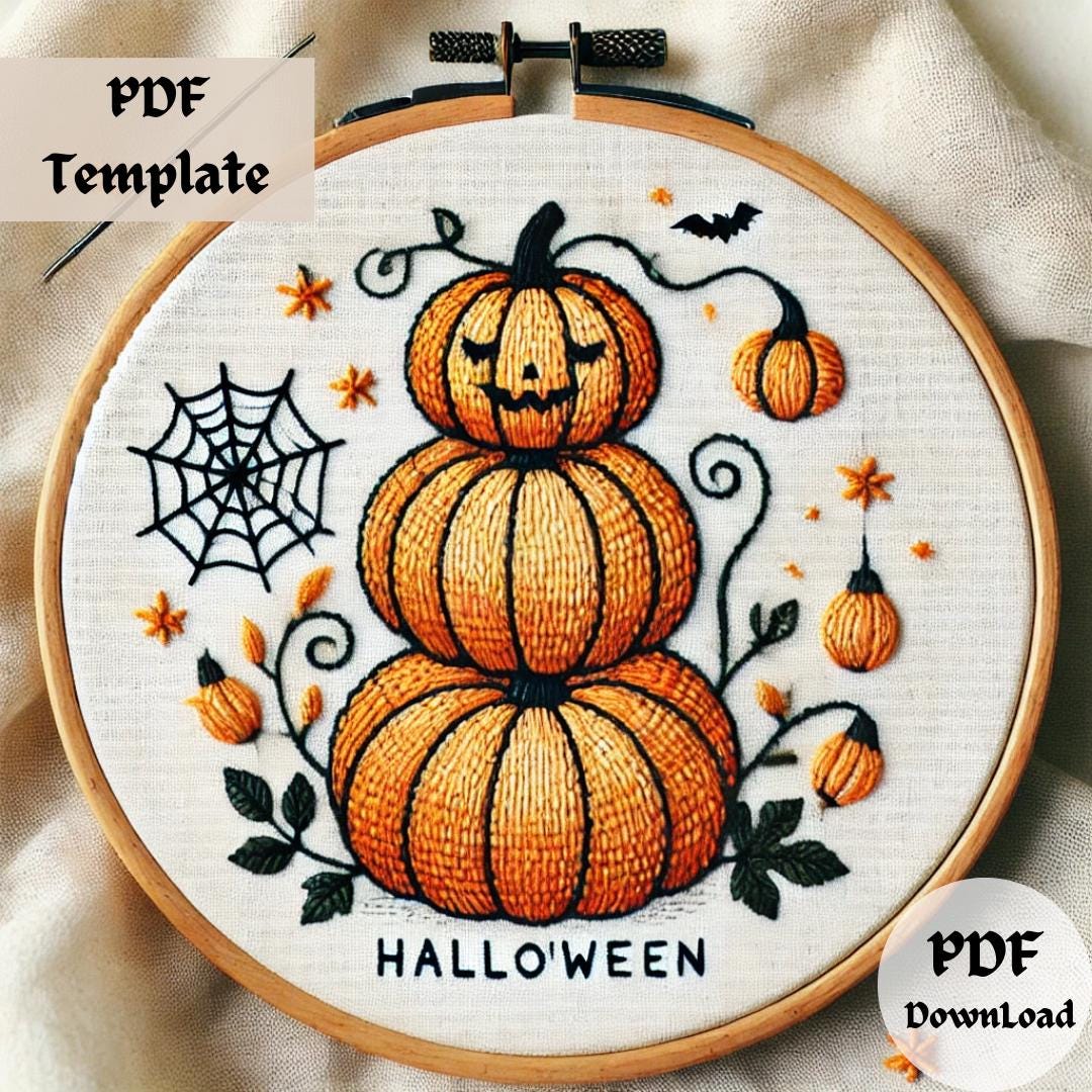 Halloween Pumpkins Embroidery Pattern, Stack of 3 Pumpkins Hand ...
