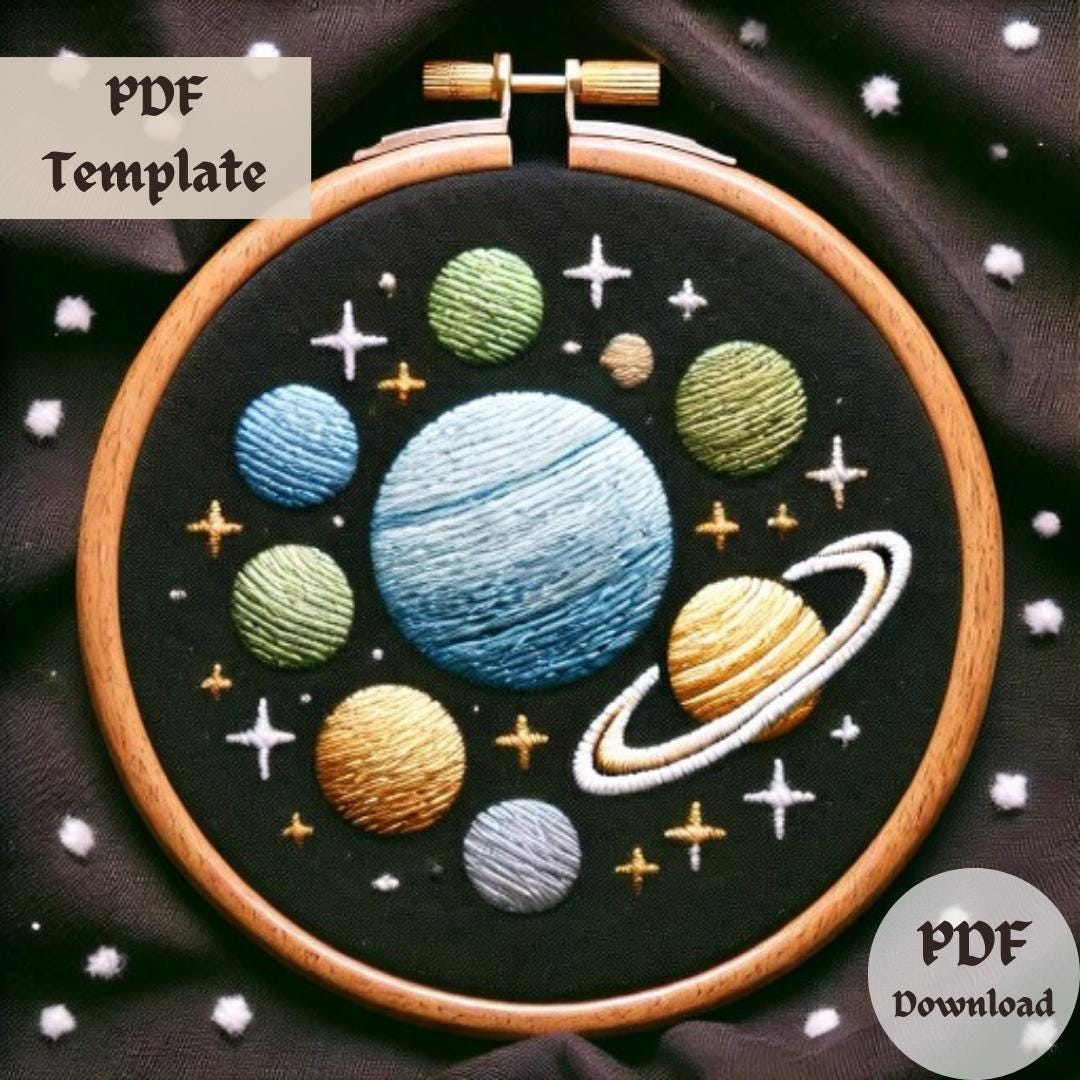 Planets Cluster Embroidery Pattern, Celestial Hoop Art, Space Decor PDF ...