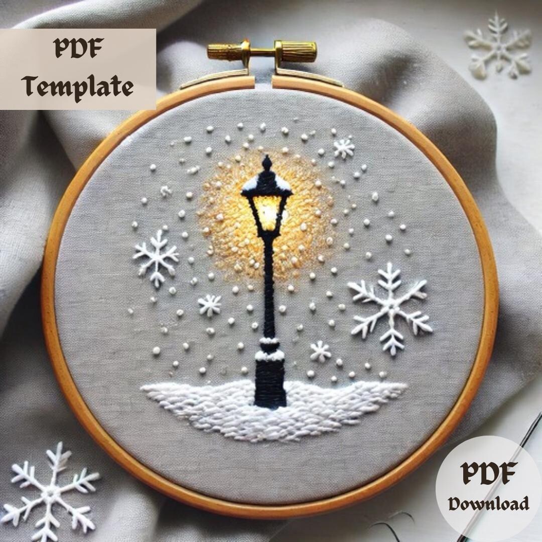 Snowy Street Lamp Embroidery Pattern - Cozy Hand Embroidery PDF, Winter ...