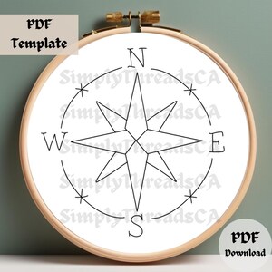 Compass Rose Embroidery Pattern, Travel Decor Hand Embroidery ...