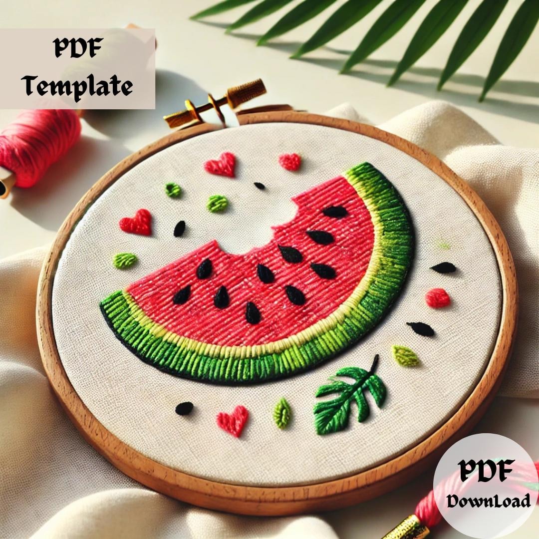 Watermelon Embroidery Pattern, Bright Fruit Hand Embroidery, Watermelon ...