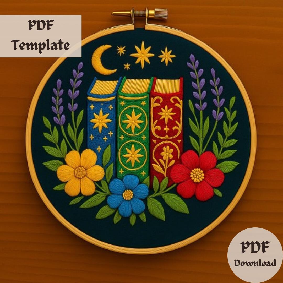 Magical Books Hand Embroidery Pattern, Whimsical Hand Embroidery PDF ...
