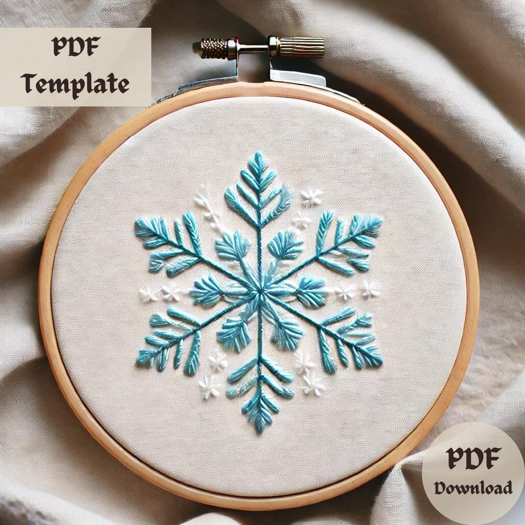 Blue Icy Snowflake Embroidery Pattern, Winter Stitching Design, DIY ...