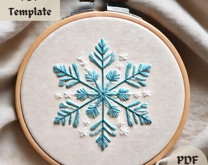 Blue Icy Snowflake Embroidery Pattern, Winter Stitching Design, DIY ...