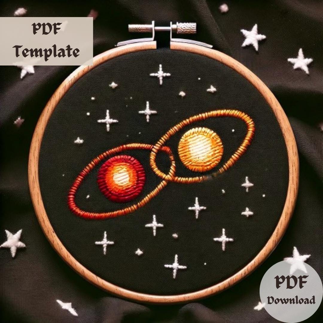 Binary Stars Embroidery Pattern, Celestial Hand Embroidery, Cosmic ...