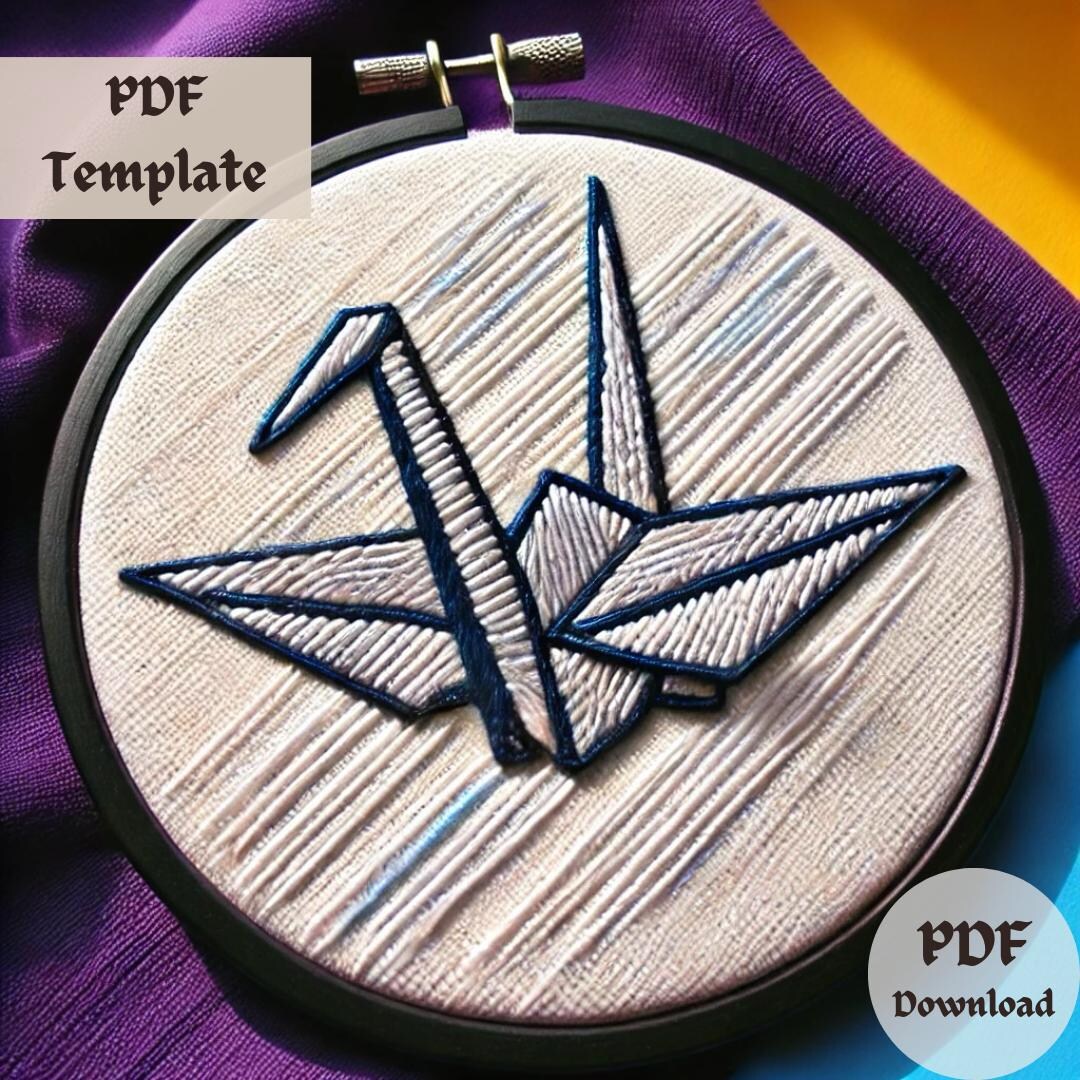 Origami Crane Embroidery Pattern, Minimalist Bird Stitch Design ...