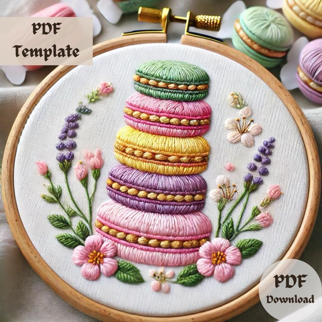 Macaron Stack Hand Embroidery Pattern, French Dessert Hand Embroidery ...